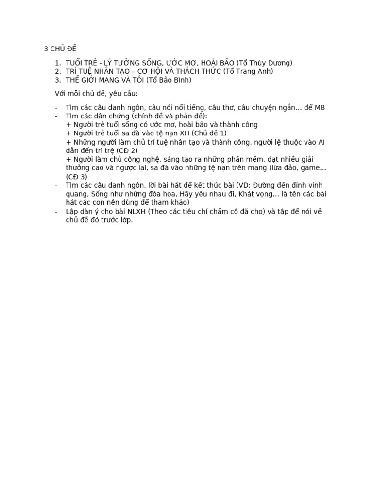 3 CHỦ ĐỀ NLXH | PDF