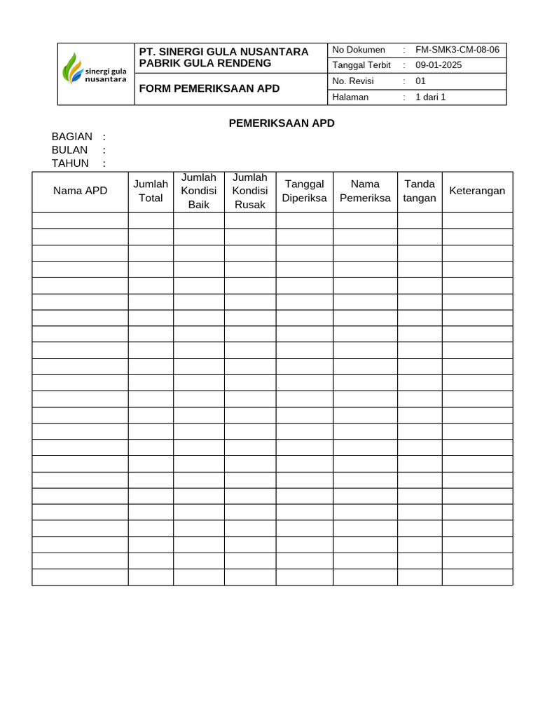 Form Pemeriksaan APD | PDF