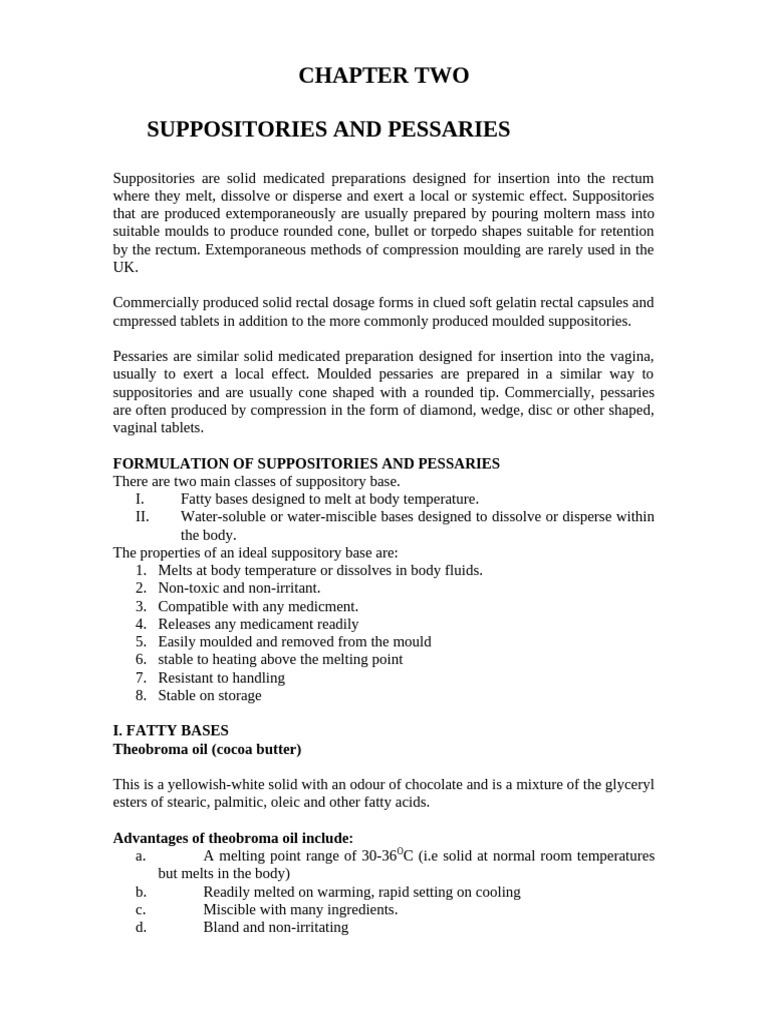 Formulation of Suppositories and Pessaries | PDF | Polyethylene Glycol ...