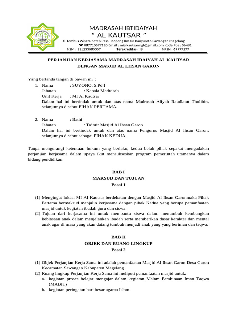 MoU Dengan-Masjid | PDF