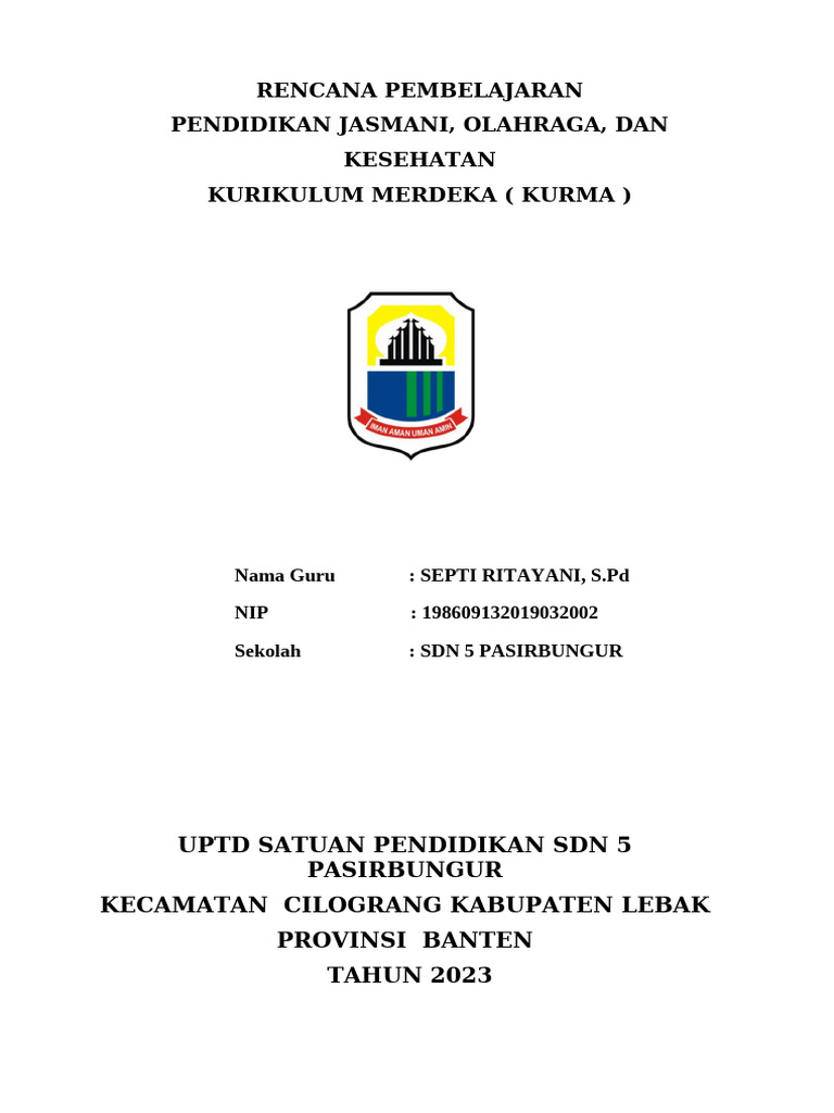 COVER PJOK SD FASE A KELAS I | PDF