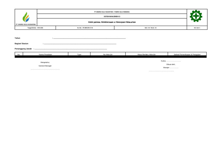 Form Jadwal pemeriksaan & pengujian peralatan | PDF
