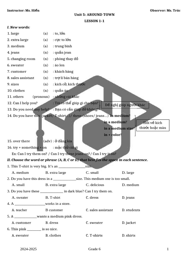 ANH6_UNIT5_LESSON_1 | PDF | Grammatical Number | Plural