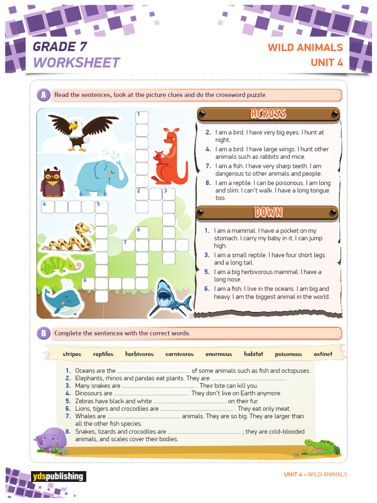 Grade 7 Wild Animals Worksheet | PDF | Endangered Species | Mammals