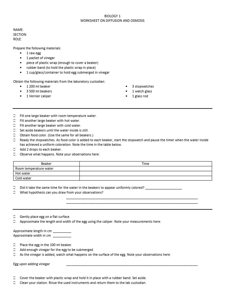 Experiment On Diffusion and Osmosis | PDF