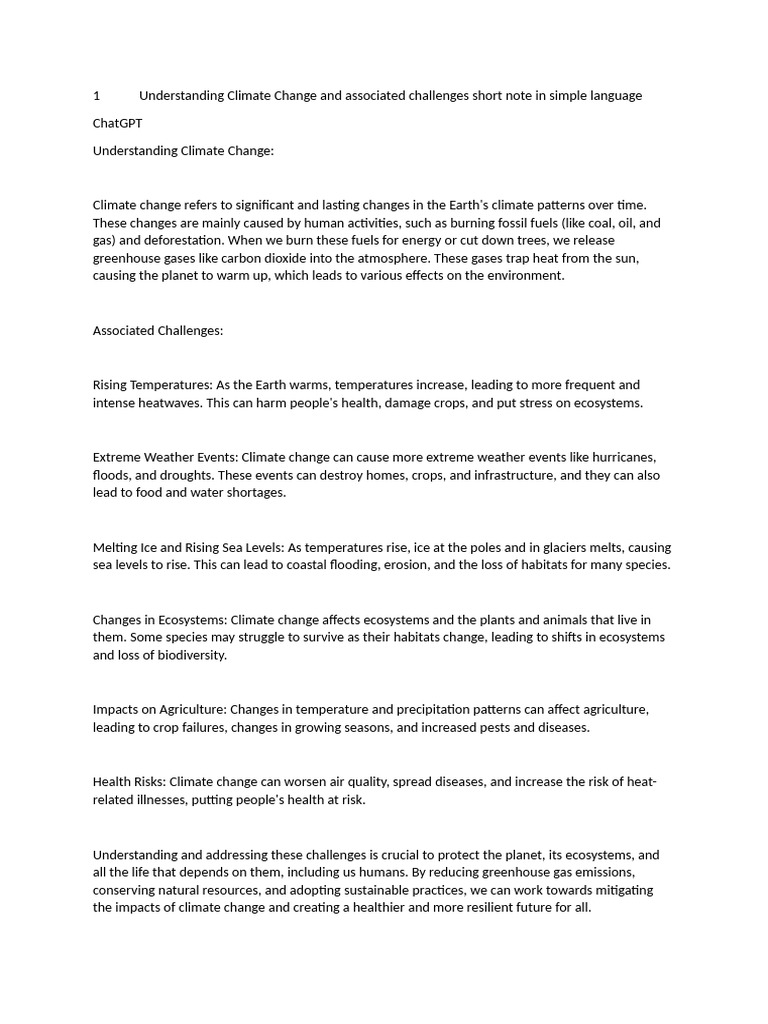 1understanding Climate Change and Associated Challenges Short Note in ...