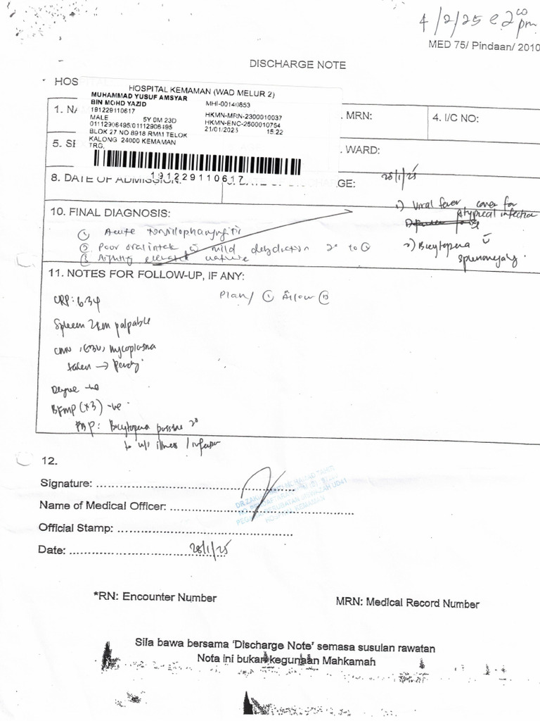 Surat Rujukan Hospital Muhammad Yusuf Amsyar(1) | PDF