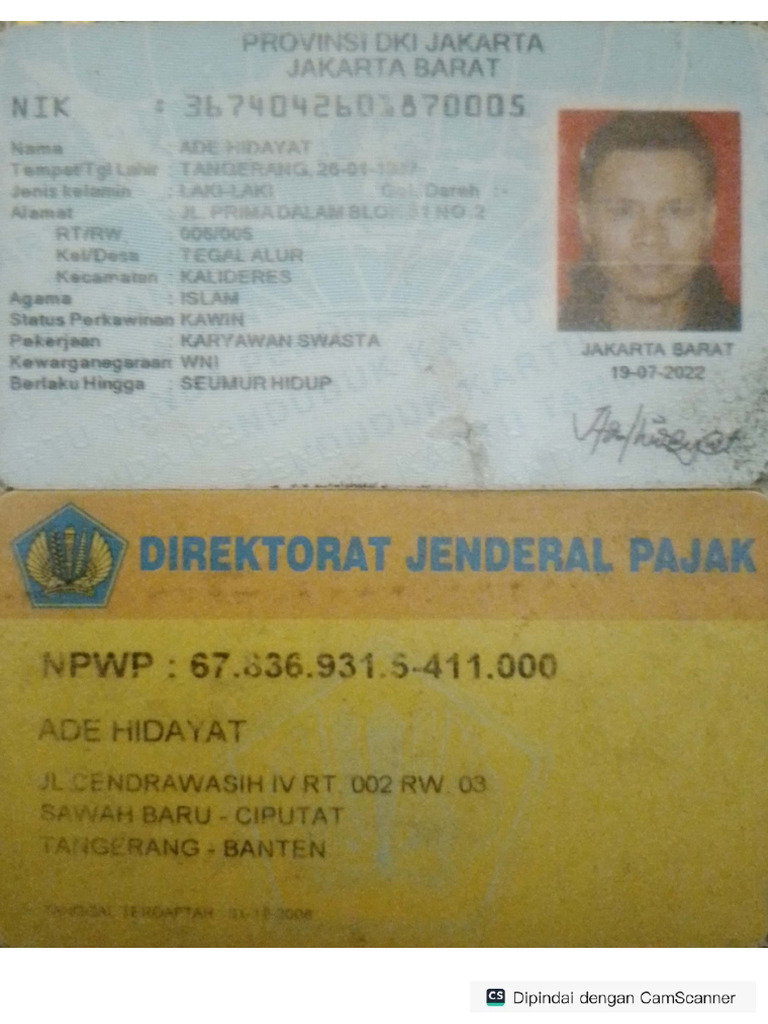 PENDIRI_SEKRETARIS I_ADE HIDAYAT_KTP NPWP | PDF