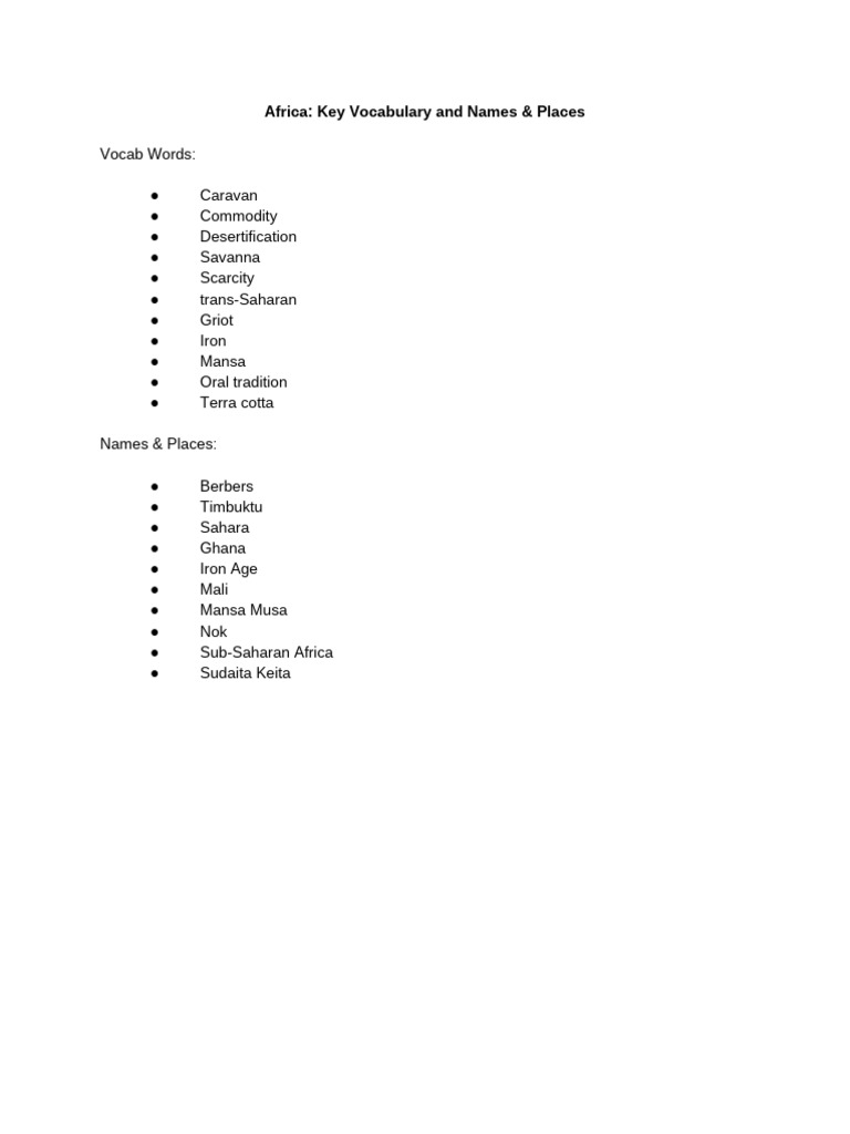 Africa Vocabulary and Key Terms | PDF