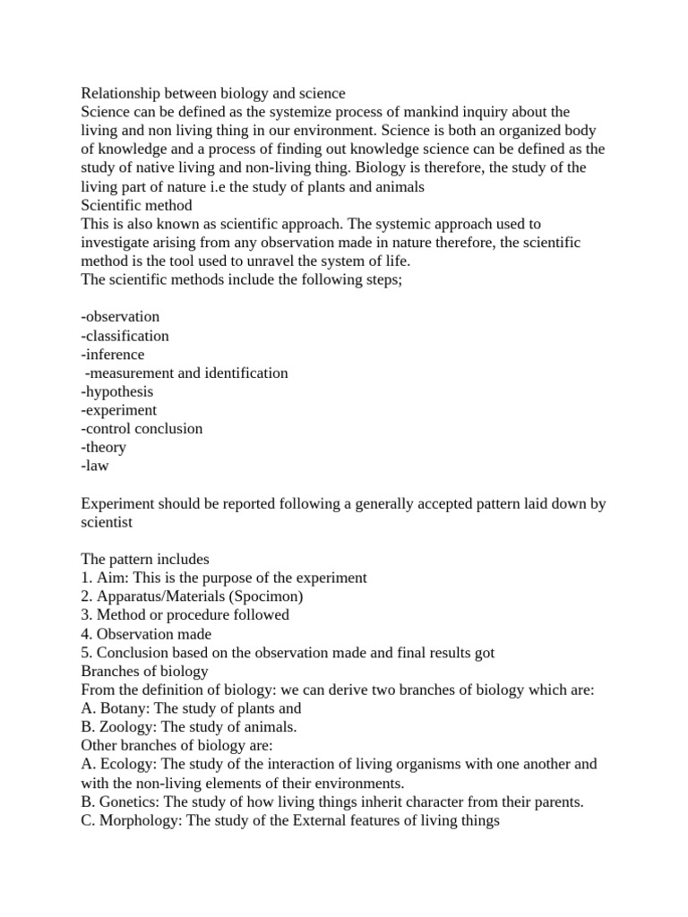 Relationship Between Biology and Science 56778 | PDF | Cell (Biology ...