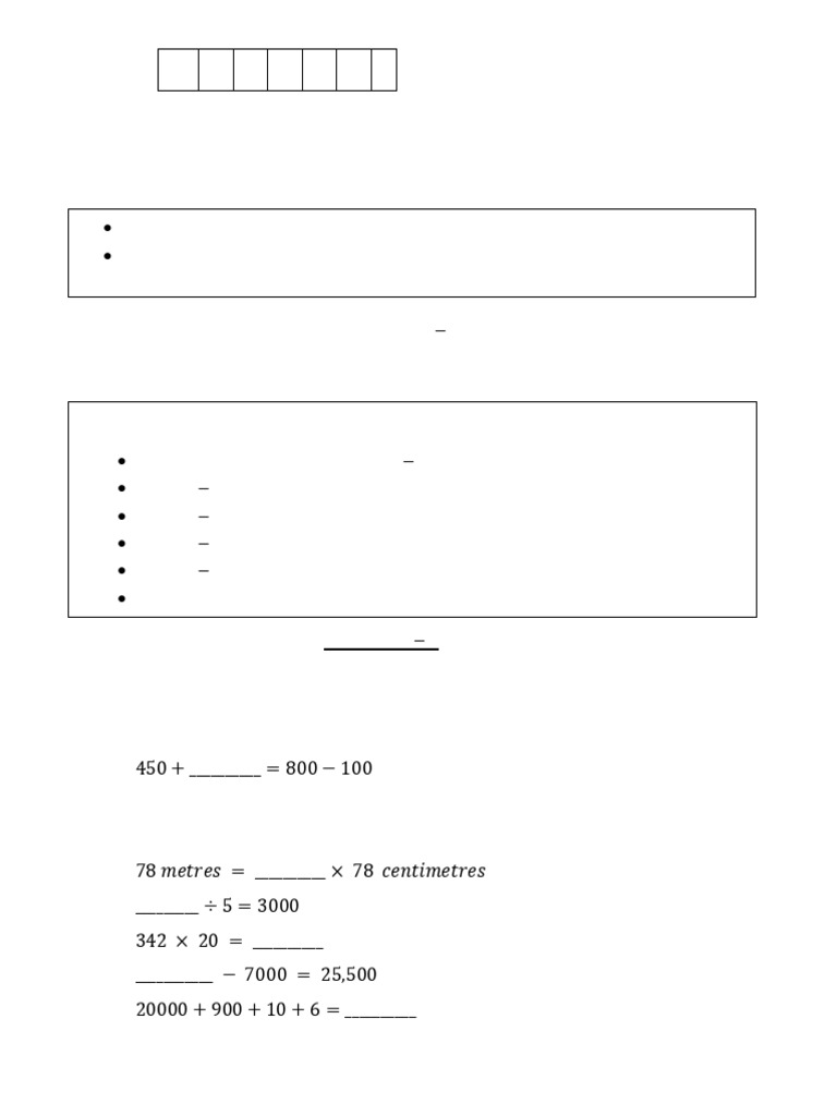 Class IV Math Exam Paper | PDF | Length