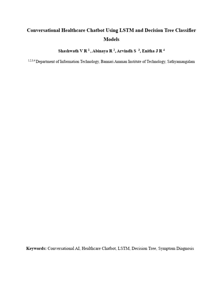 Stellars_Conversational Healthcare Chatbot Using LSTM and Decision Tree Classifier Models | PDF