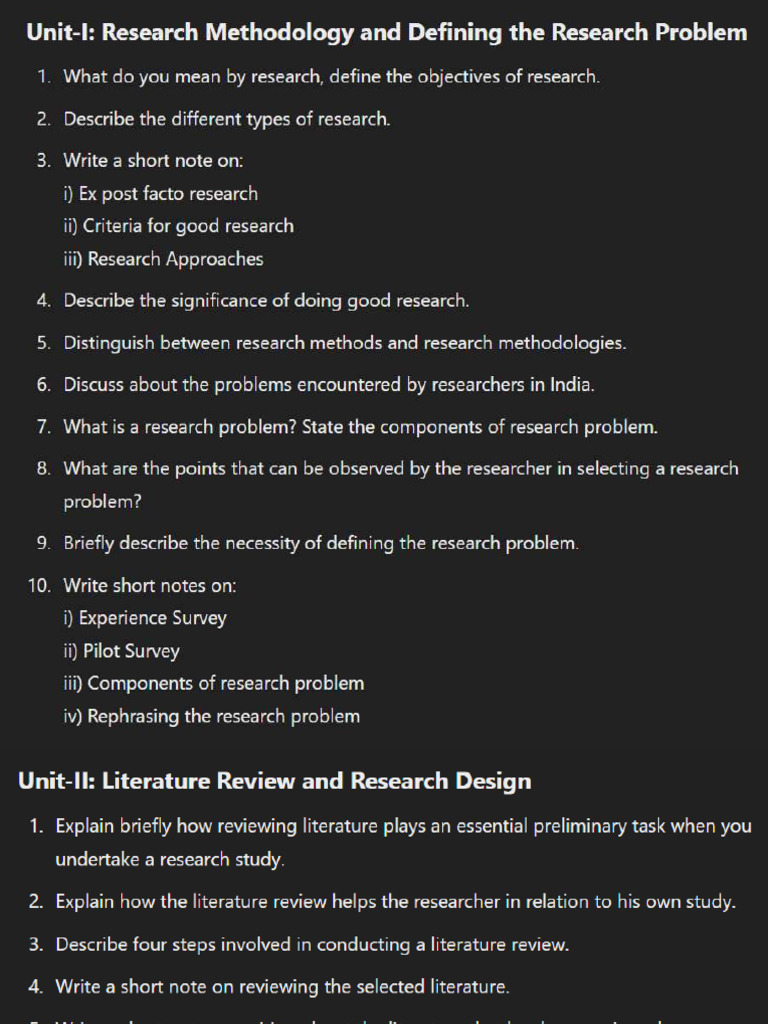 RM Unit Wise IMP Questions | PDF