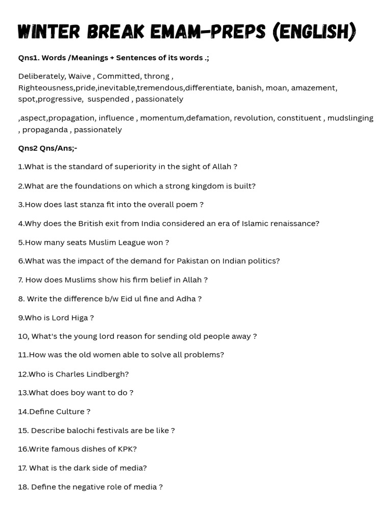 Winter Break Emam-Preps (English) - 20241228 - 201218 - 0000 | PDF