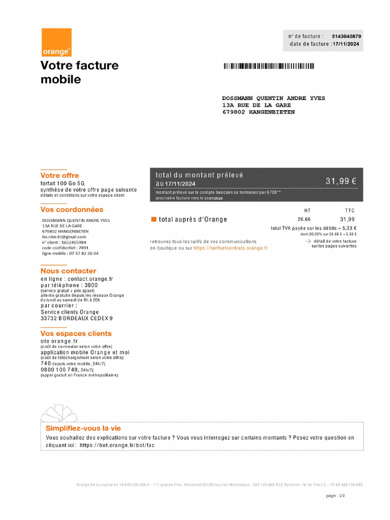 Facture Téléphonique | PDF