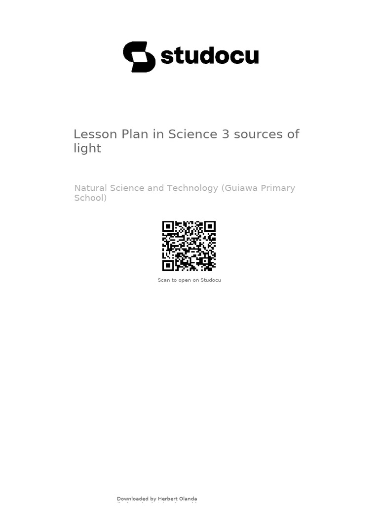 Grade 3 Lesson Plan: Sources of Light | PDF | Lesson Plan | Science