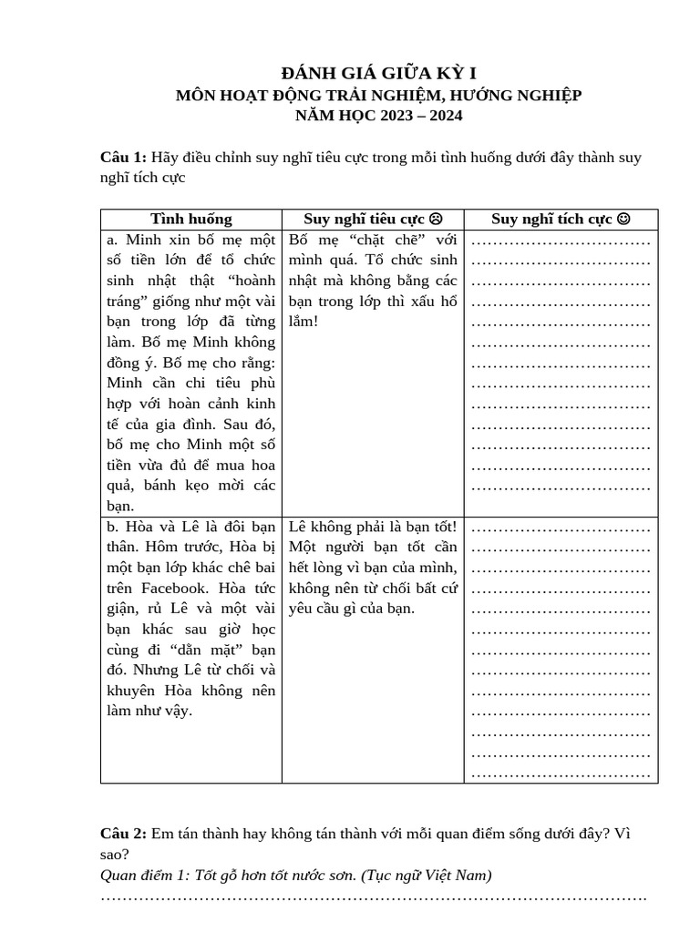 Bài Đánh Giá Gi A K 1 | PDF