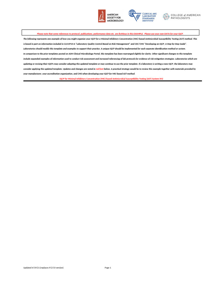 CPHMC MIC AST IQCP Example - 4-19-21 | PDF | Risk