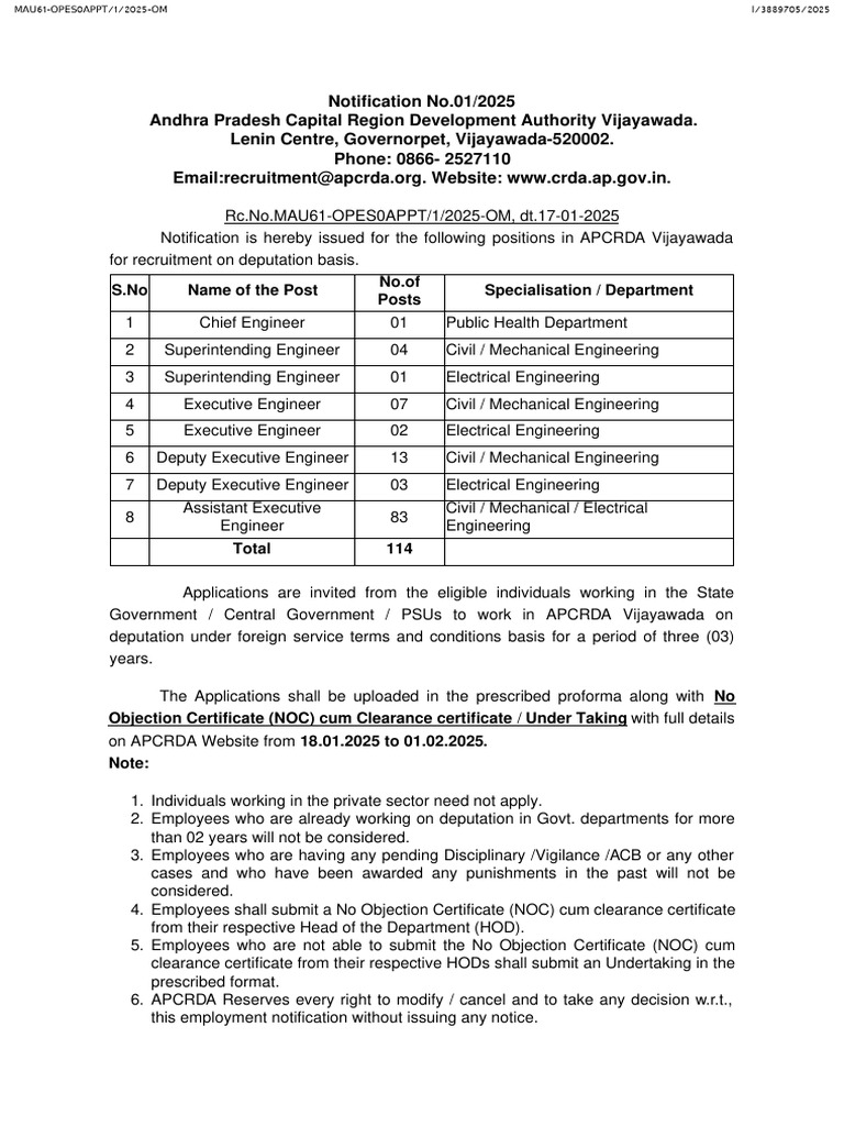 APCRDA Deputation Job Openings | PDF