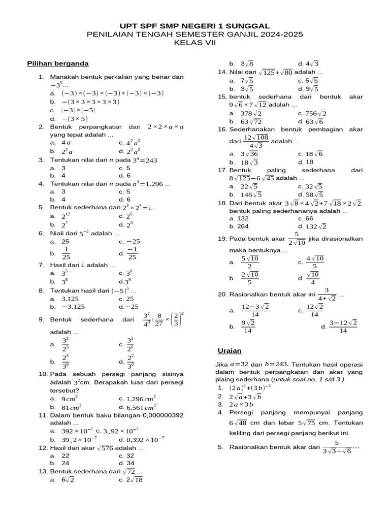 Soal PTS Kelas 8 | PDF