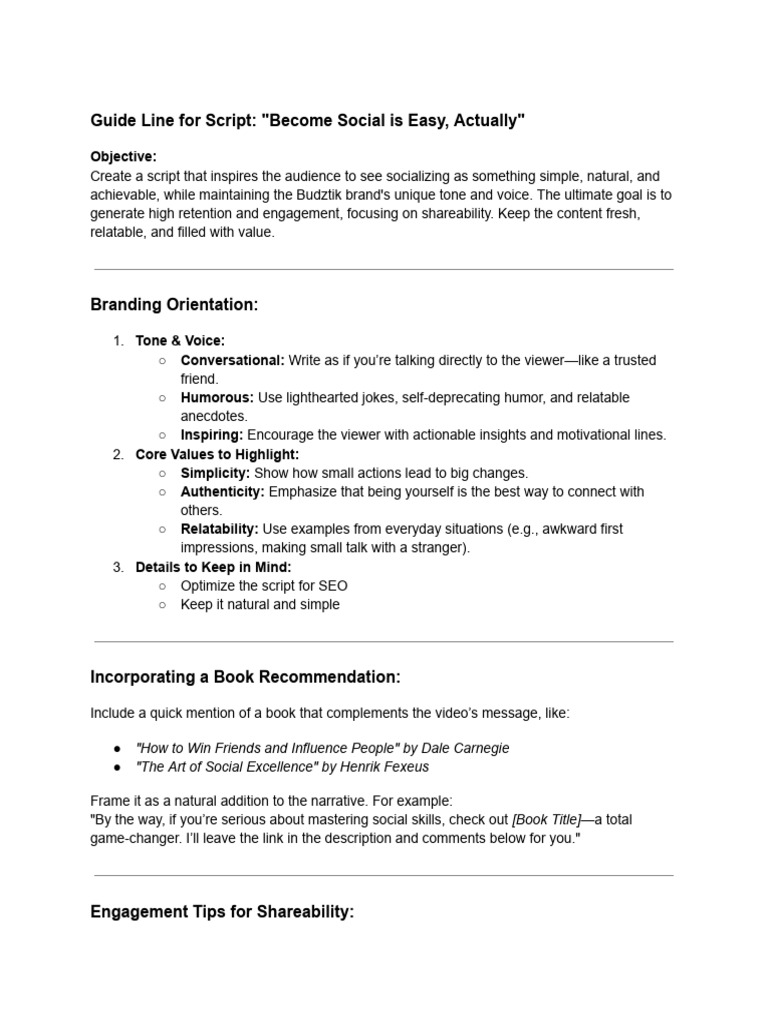 Guideline for Scripts | PDF | Social Psychology | Psychology