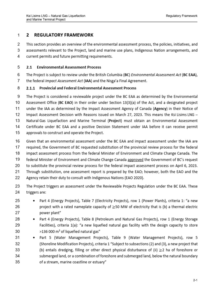 04 Ksi Lisims LNG - Section 02 - Regulatory Framework | PDF | Liquefied Natural Gas | Natural Gas