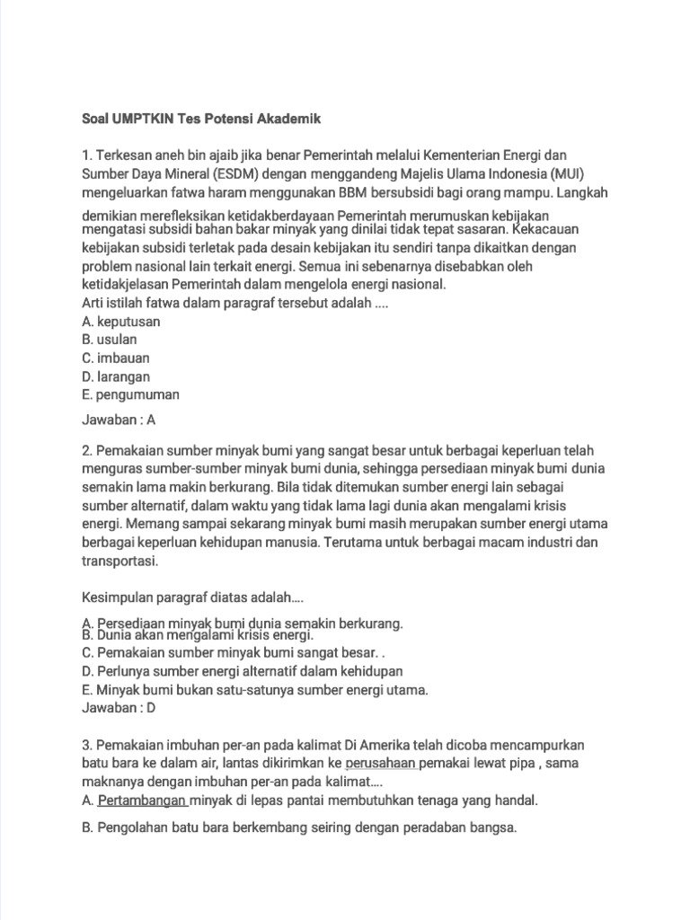 PDF Contoh Soal Umptkin - Compress | PDF