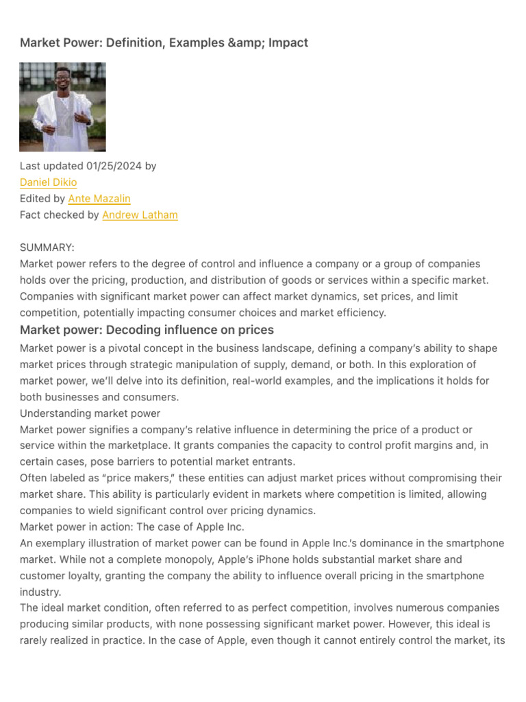 Market Power Definition, Examples & Impact | PDF | Market Power ...