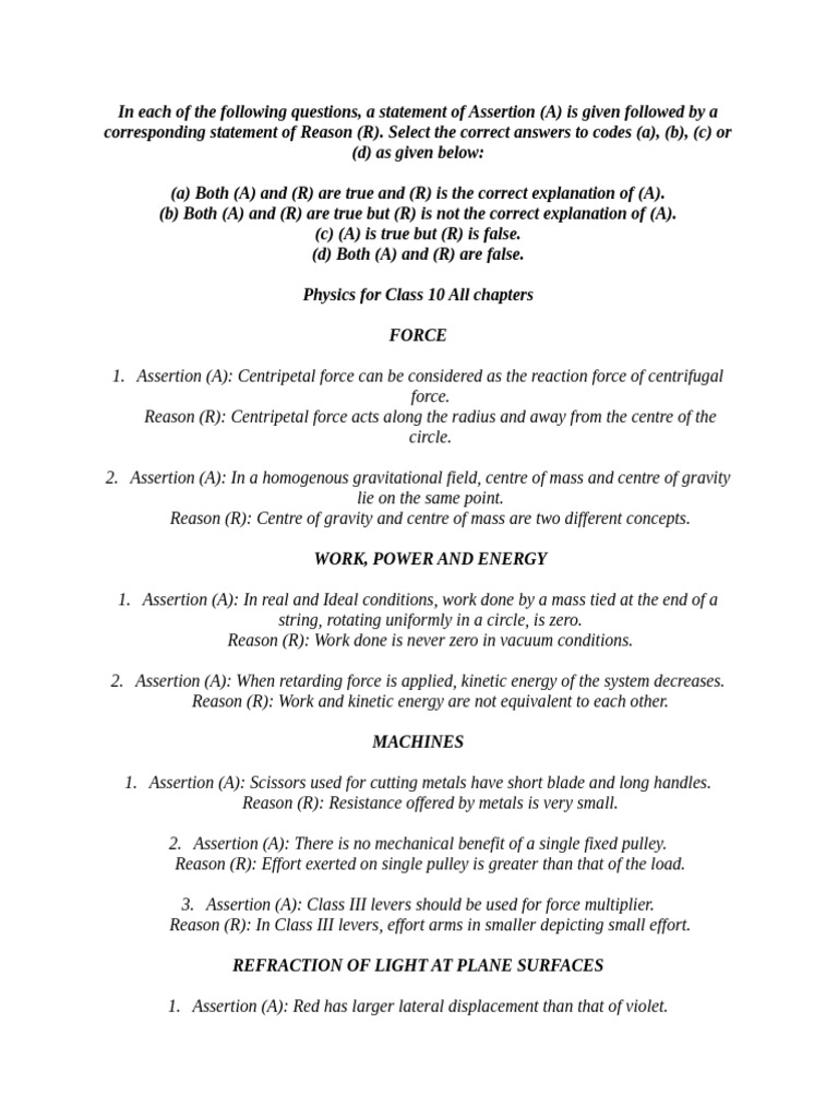 Assertion_Reason_Based_Questions[1] | PDF | Mirror | Optics