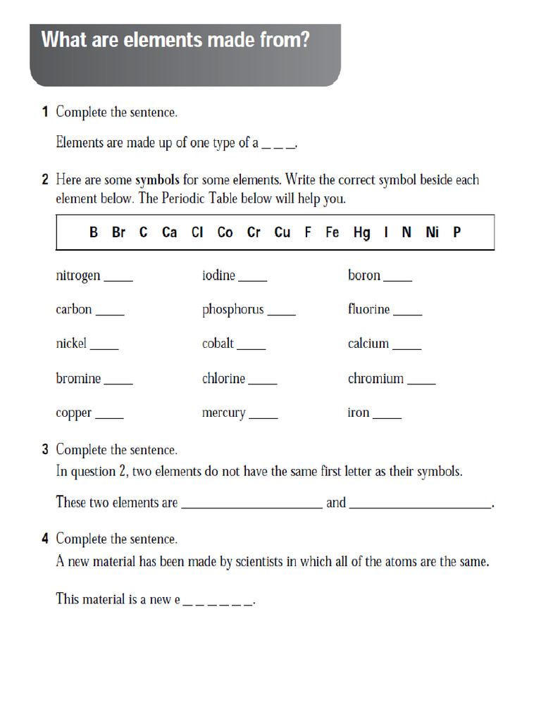 Elements and compounds Worksheet | PDF