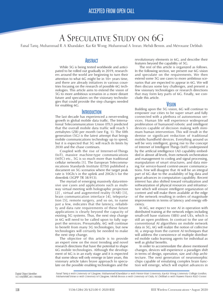 A Speculative Study On 6G | PDF | Internet Of Things | Artificial Intelligence