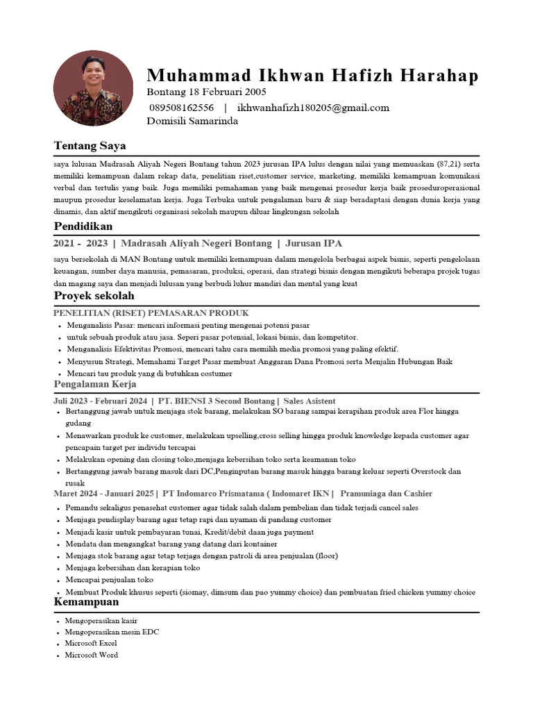 Profil & Pengalaman Kerja Ikhwan Hafizh | PDF