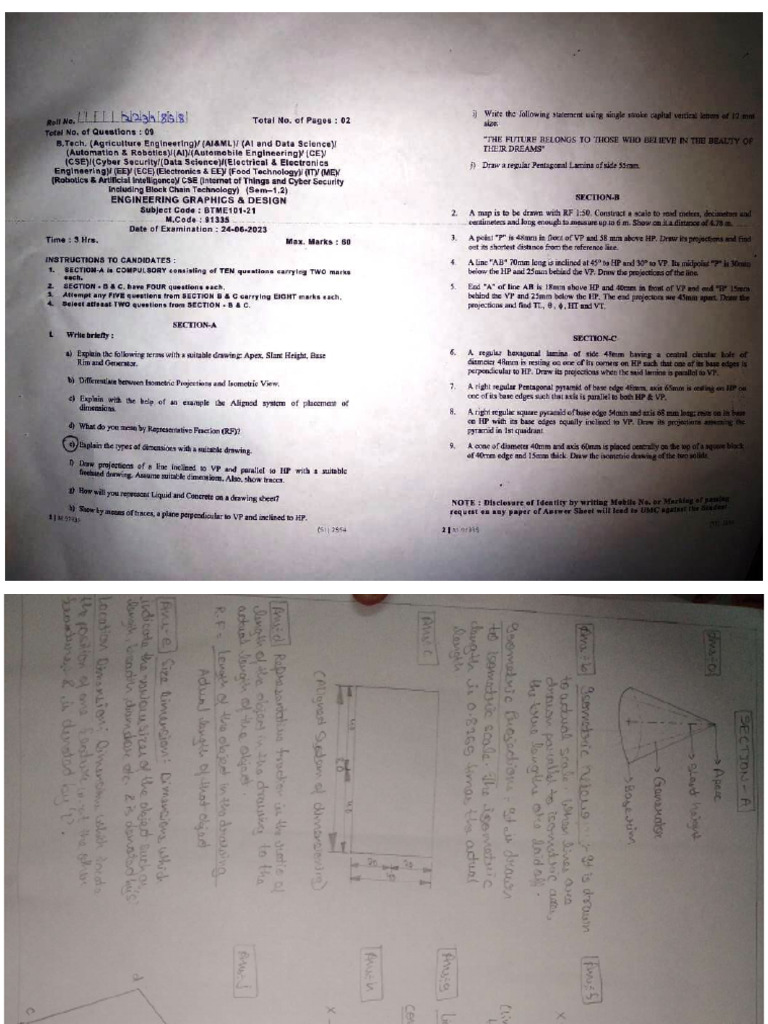 June 2023 EGD PTU Question Paper With Answers | PDF