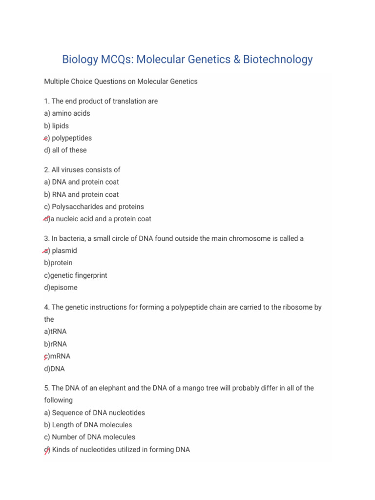 MCQs molecular biology&Biotech | PDF | Life Sciences | Molecular Genetics