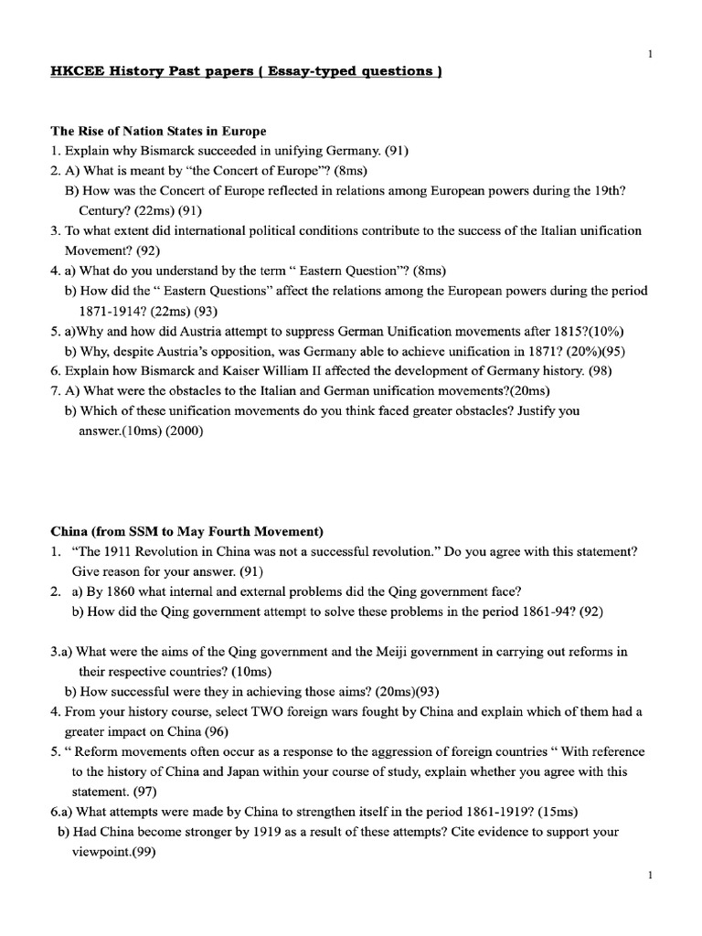 HKCEE History Past Papers (Essay | PDF