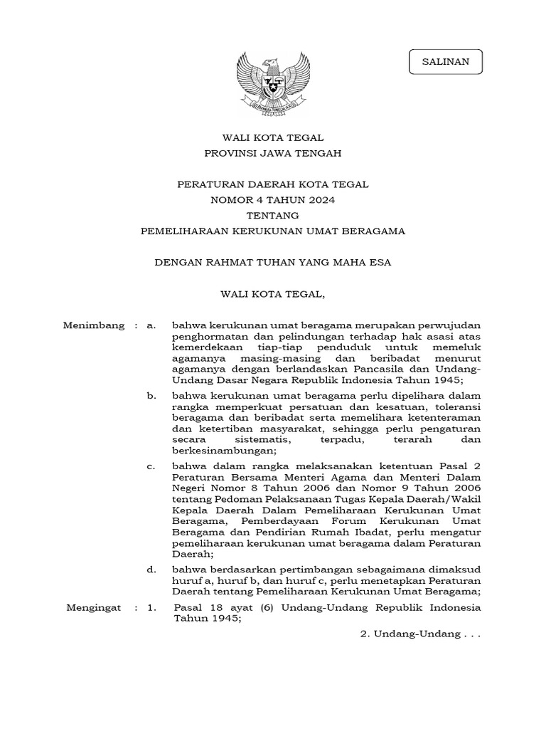 Salinan Perda No. 4 Tahun 2024 - Peningkatan KUB - Sign | PDF