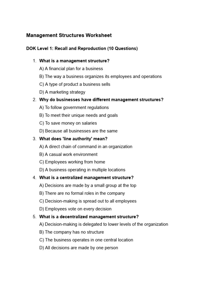 Flipped CW - Management Structures Worksheet | PDF | Economies ...