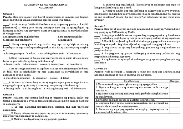 MDL-Activities-EsP-10 | PDF