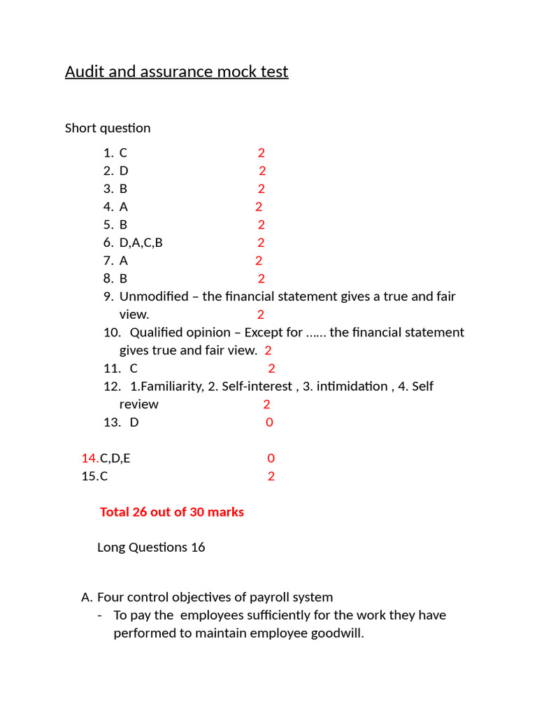 Audit and Assurance Mock Test-Madhurai (88 Marks) | PDF | Payroll ...
