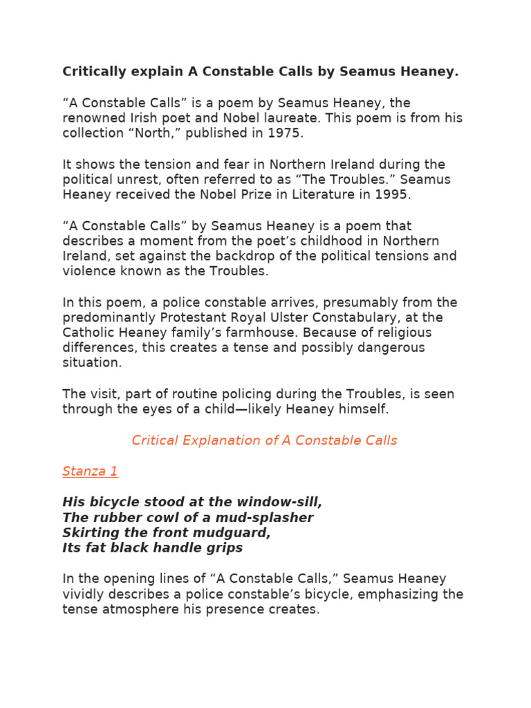 A Constable Calls | PDF | Fear | The Troubles