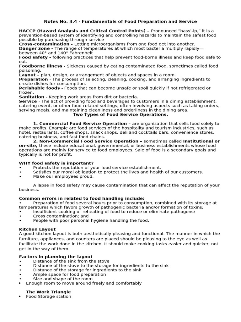 Notes No. 3.4 - FUNDAMENTALS OF FOOD SERVICE MANAGEMENT | PDF ...