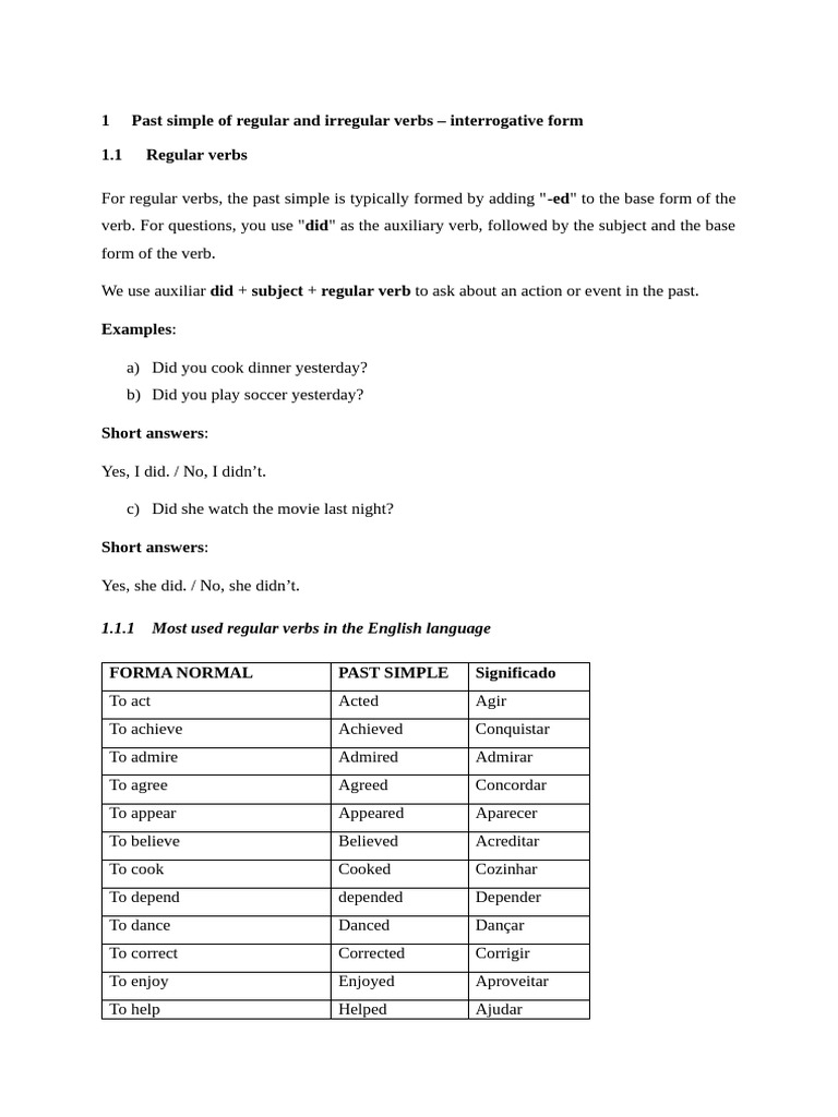 Regular Verbs | PDF | Verb | Question