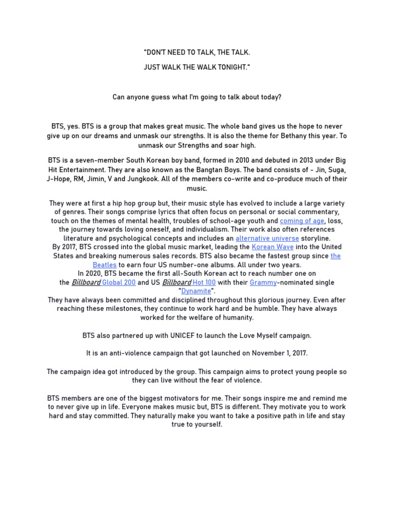 BTS ENG LANG | PDF | Popular Music | Pop Music