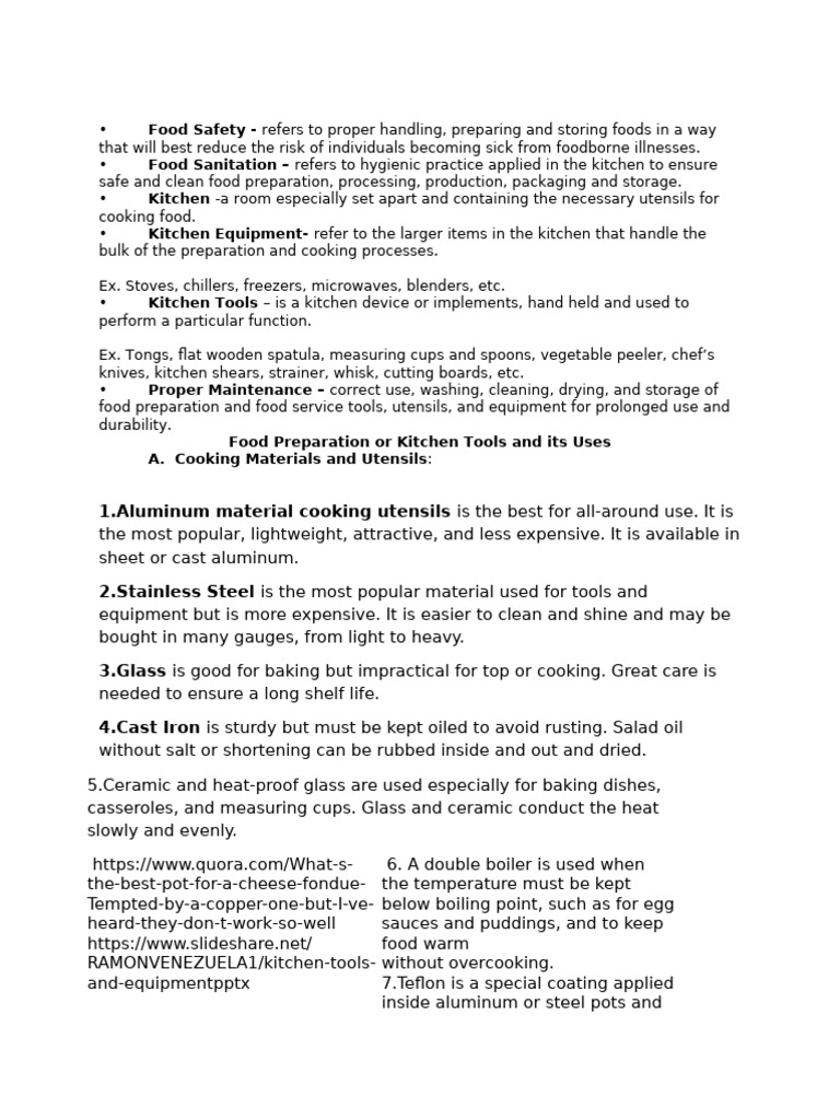 Essential Kitchen Tools and Food Safety | PDF | Kitchen Utensil | Kitchen