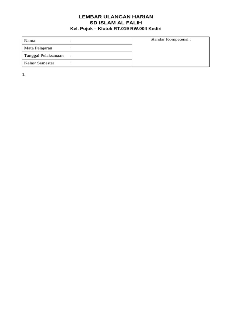 Lembar Ulangan Harian SD Islam Al Falih | PDF