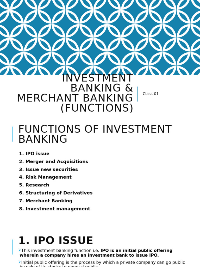 Class 1 Functions of Investment and Merchant Banking | PDF | Initial ...