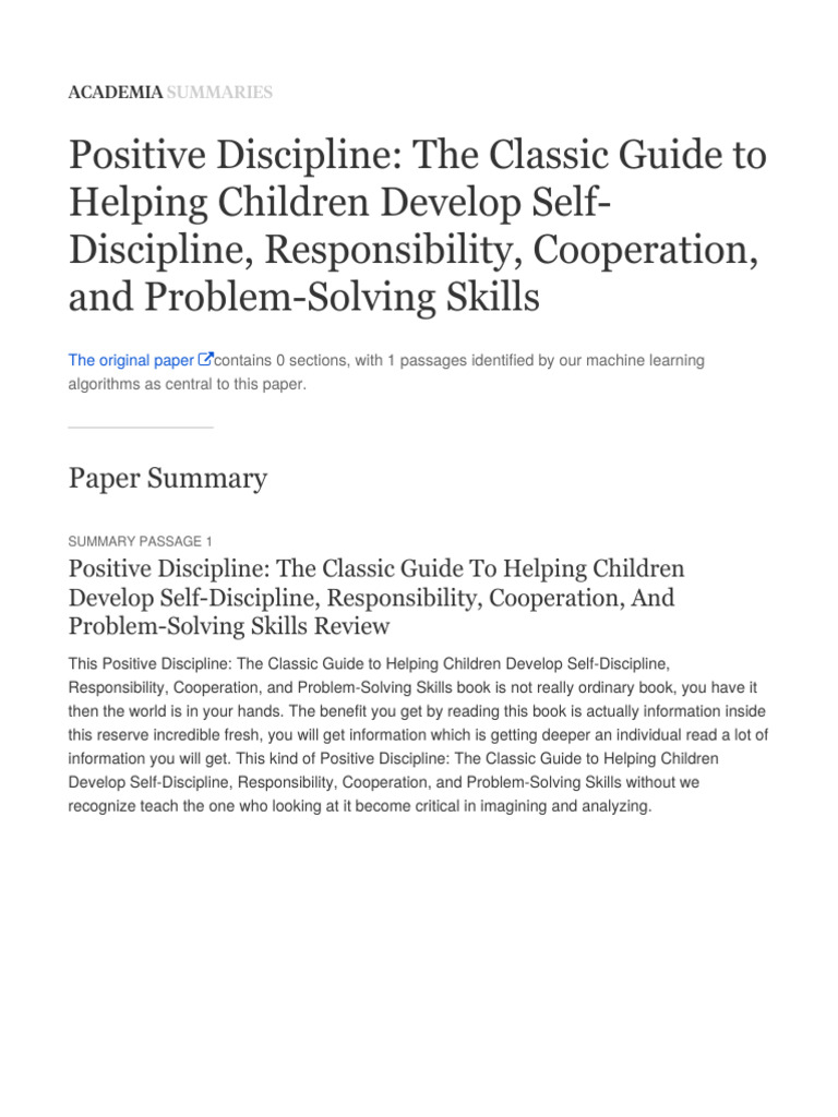 Positive Discipline: The Classic Guide To Helping Children Develop Self-Discipline ...