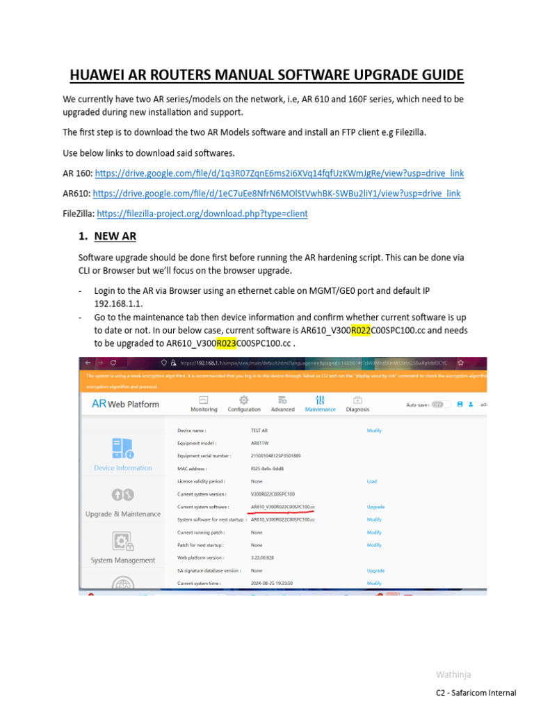 HUAWEI AR ROUTERS MANUAL SOFTWARE UPGRADE GUIDE (1) | PDF | File Transfer Protocol | Computing ...