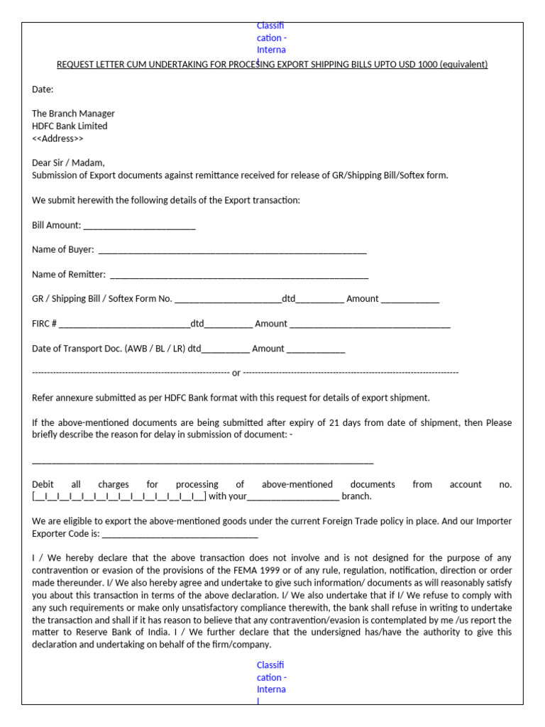 Request for Processing Export Bills | PDF | Business