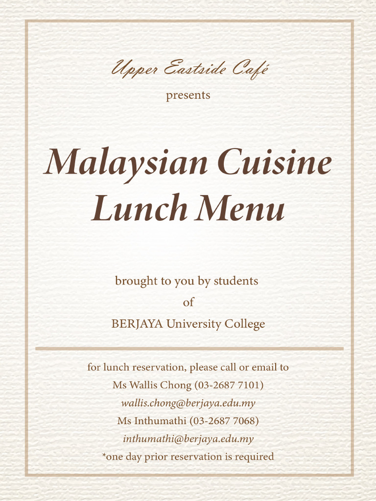 Malaysia Cuisine Lunch Menu | PDF
